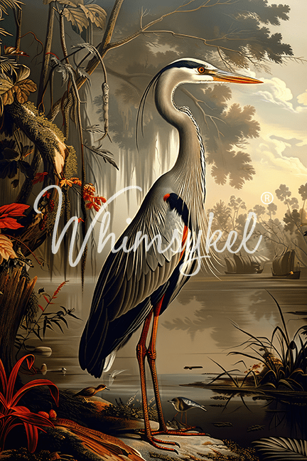 Vintage Heron Reverse | Tissue or Rice Decoupage Paper